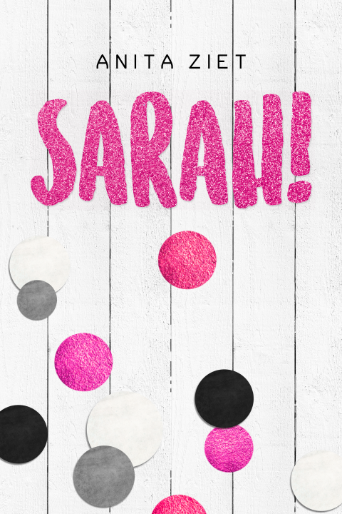 Sarah kaart met houten achtergrond en roze glitter
