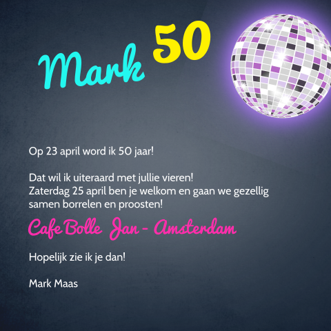 Uitnodiging 80s party voor een 50 jarige met foto