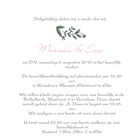 Stijlvolle uitnodiging bruiloft met getekende takken