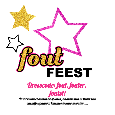 Uitnodiging fout feest met veel roze en gouden glitter