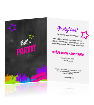 Uitnodiging fout thema feest met felle neon kleuren