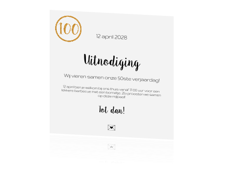 Samen 100 uitnodiging met glitter confetti