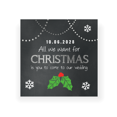 Kerst save the date kaart met krijtbord en kersttakje