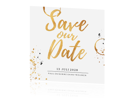 Stijlvolle Save the Date kaart goud wit