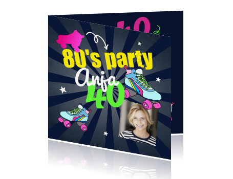 Uitnodiging 80s feest voor een 40 jarige met rolschaats