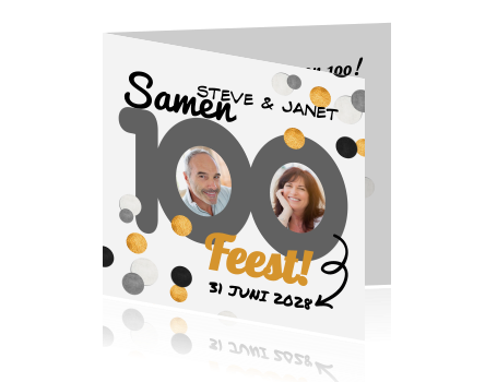 Samen 100 uitnodiging met gouden confetti